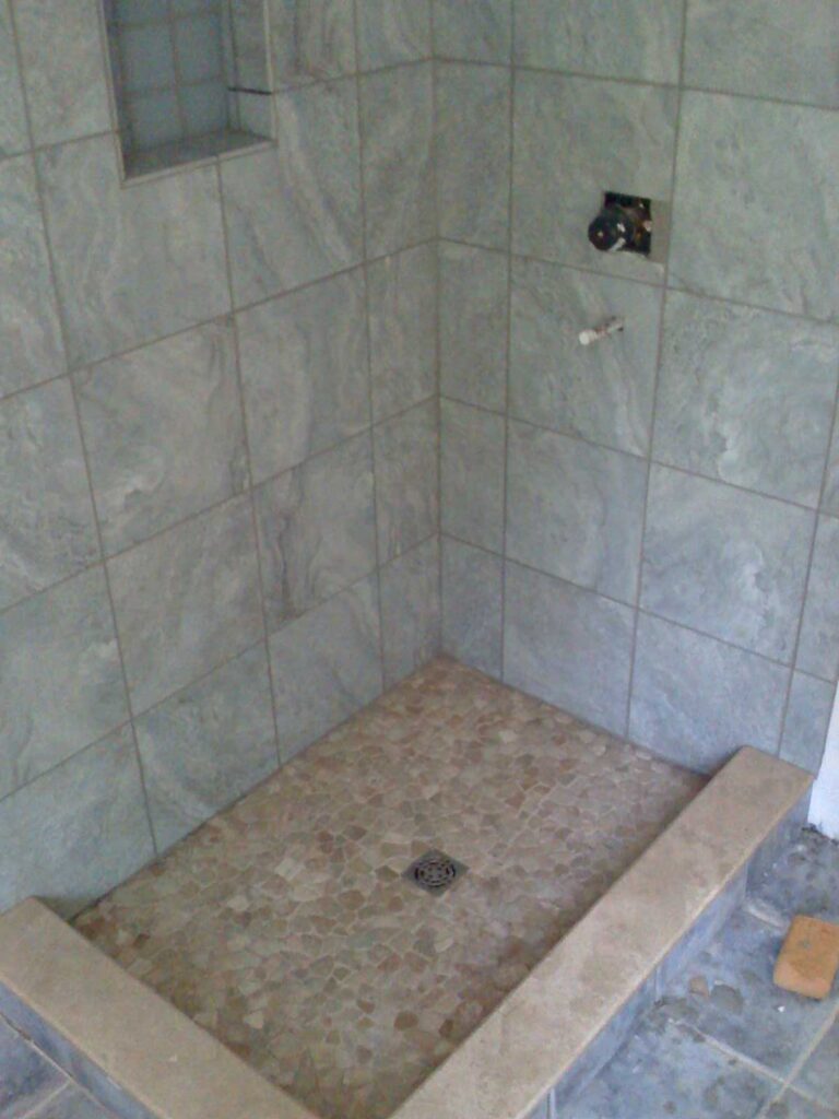 Riverstone Shower Floor in Mid Century Style